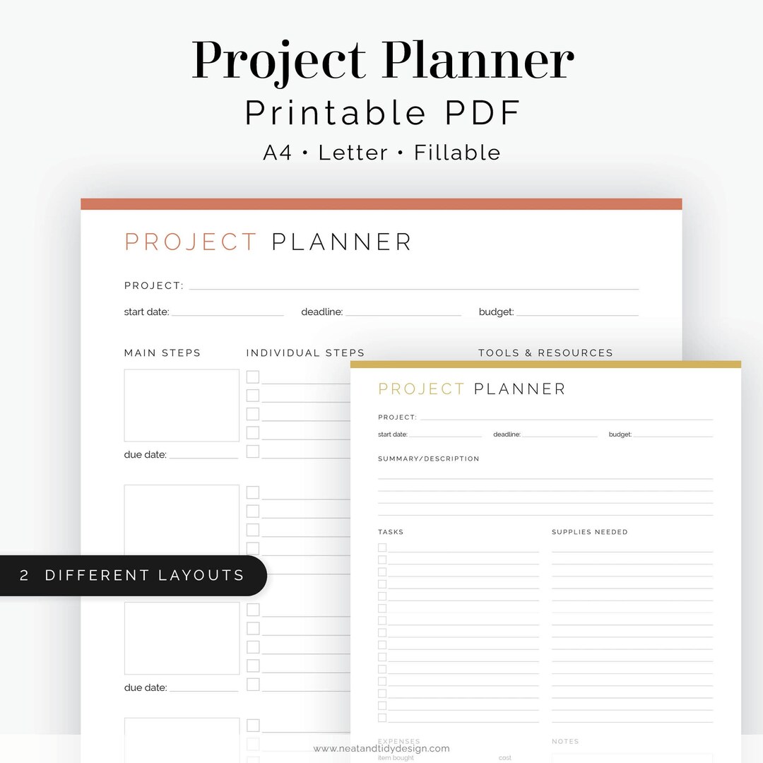 Project Planner (2 Layouts) - Fillable - Printable PDF - Task ...