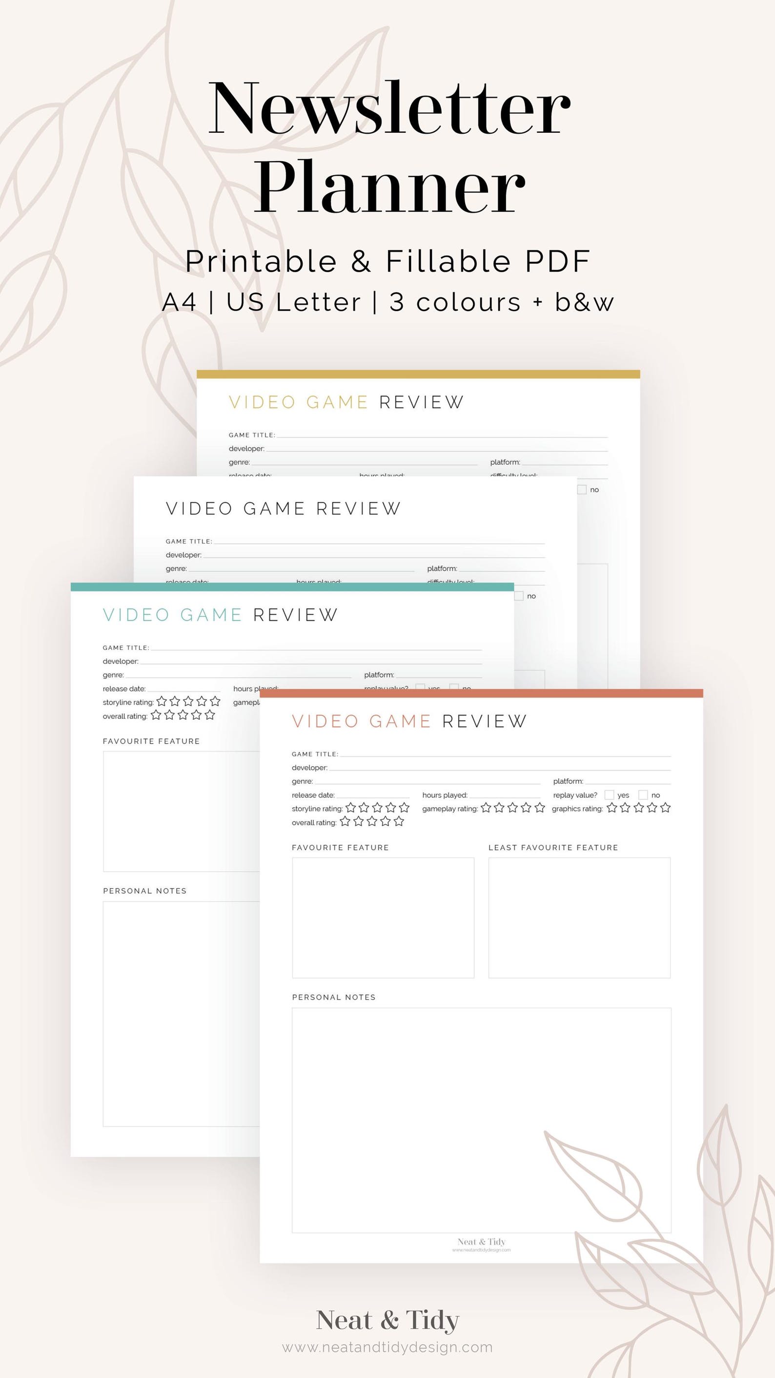 Video Game Review Template PDF | Printable Gaming Journal - Fillable ...