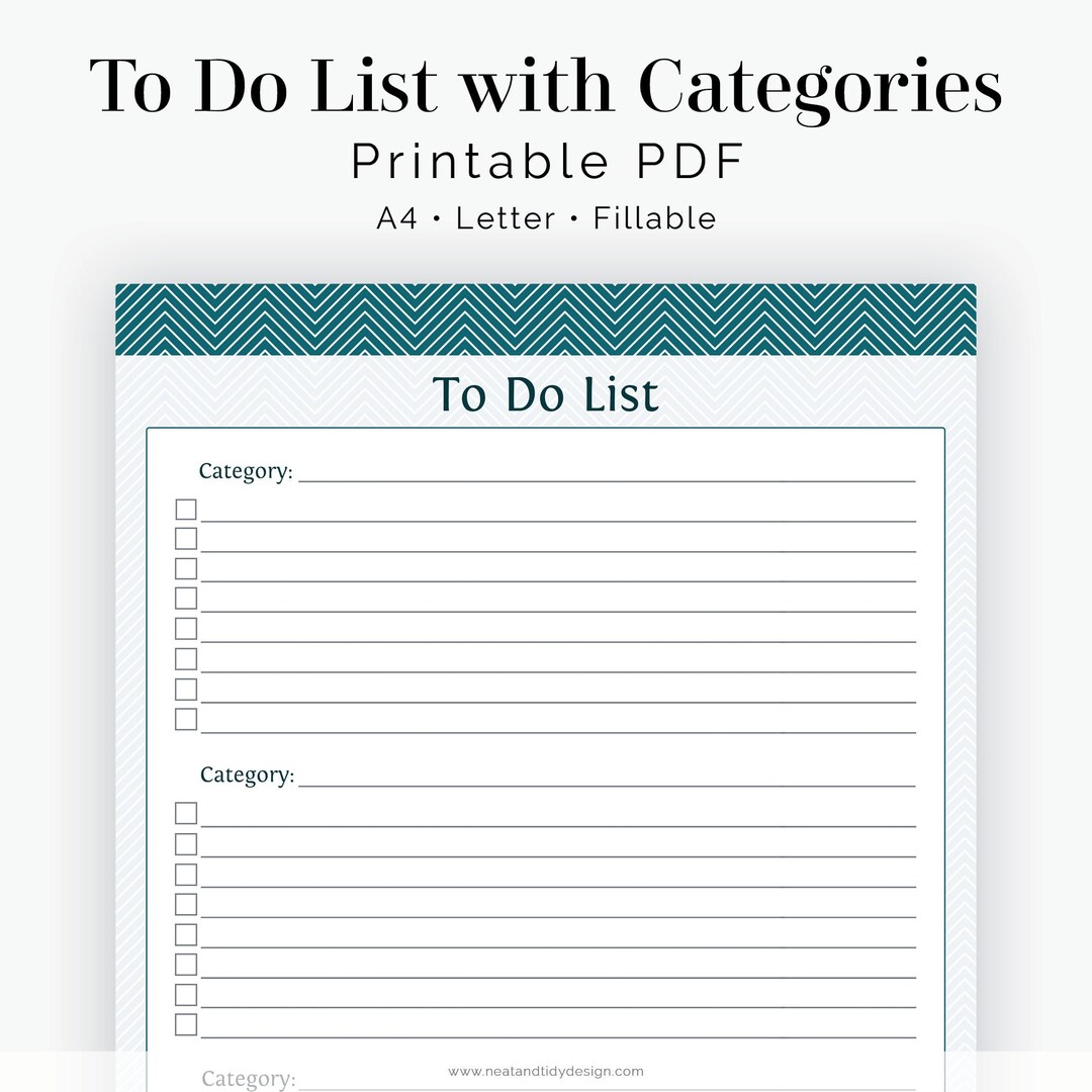 To Do List With Categories - Fillable - Productivity Printable Chevron ...