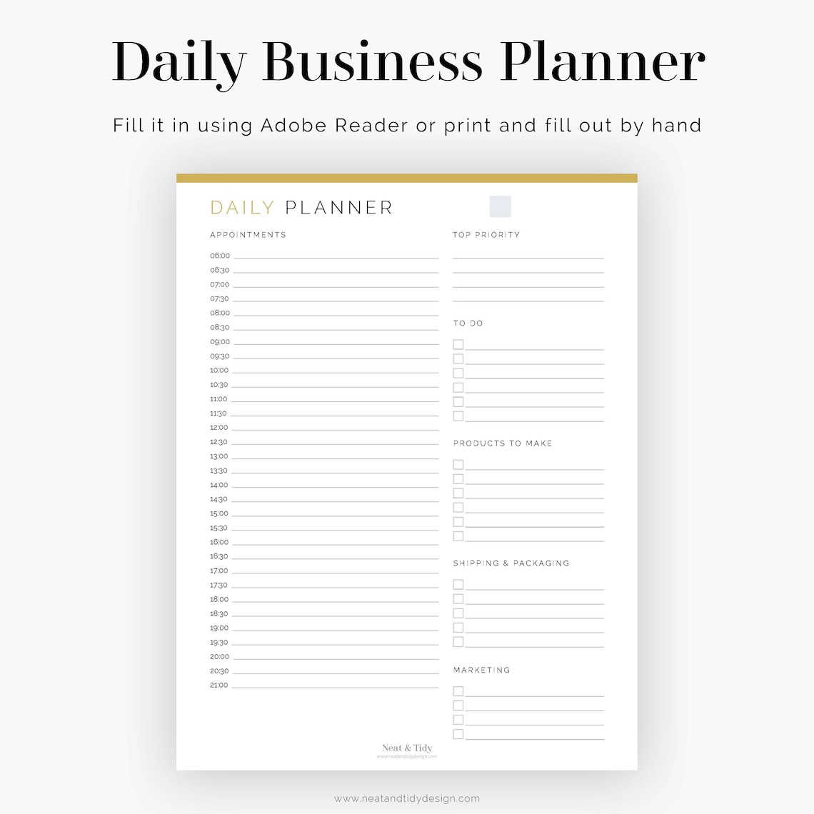 Daily Business Planner Fillable Printable PDF Time Tracker, Daily ...