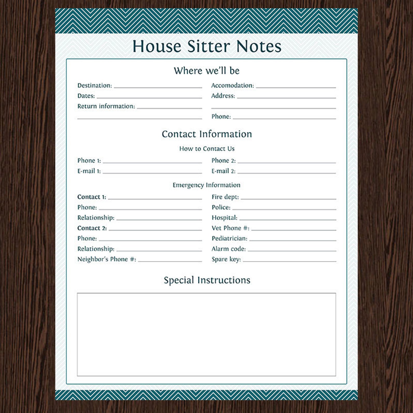 House Sitter Notes - Fillable - Printable PDF - Instant Download ...