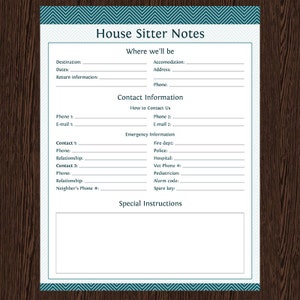 House Sitter Notes - Fillable - Printable PDF - Instant Download ...