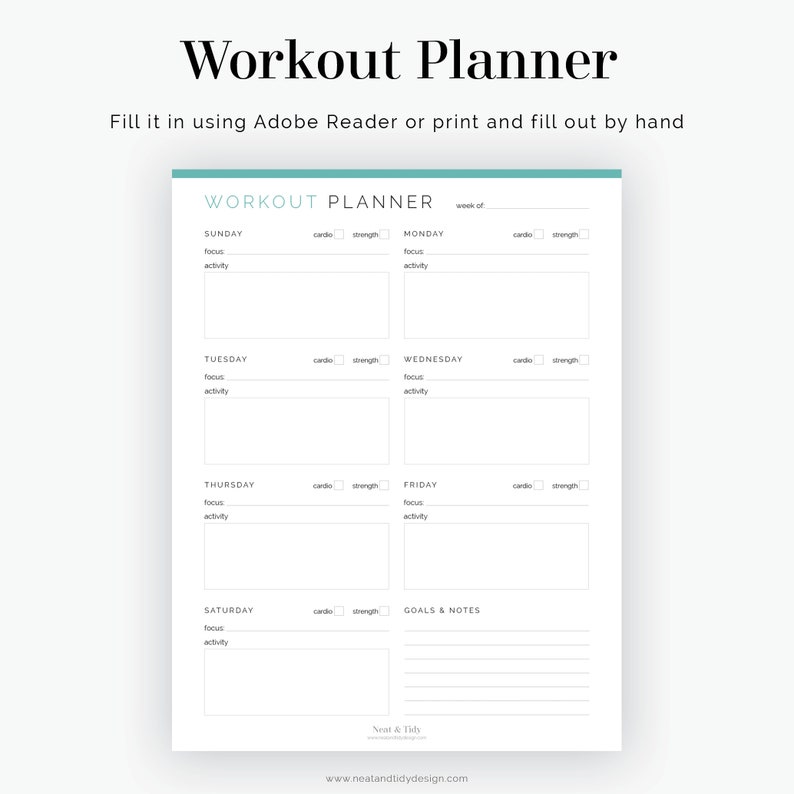 Weekly Workout Planner/tracker Fillable Printable PDF Fitness Tracker ...