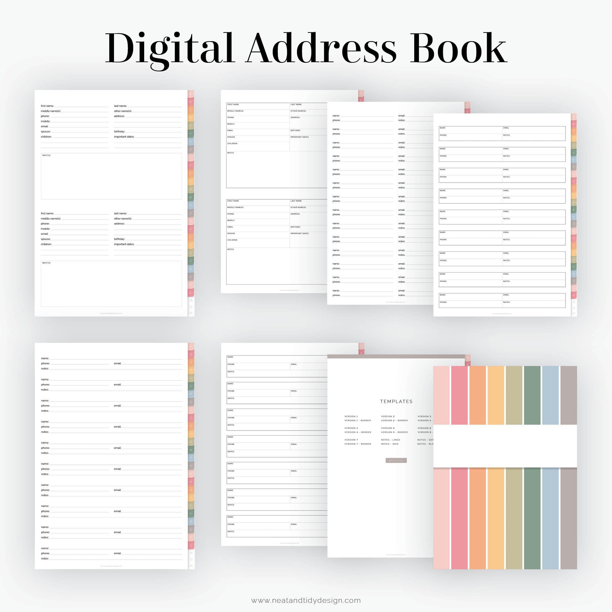 Digital Address Book for Goodnotes & Notability rainbow Hyperlinked ...