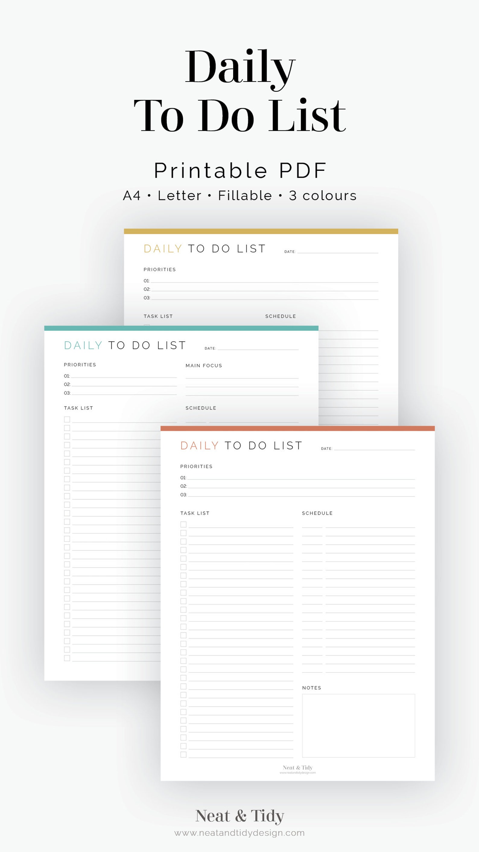 Daily to Do List 2 Layouts Fillable Printable PDF Task - Etsy