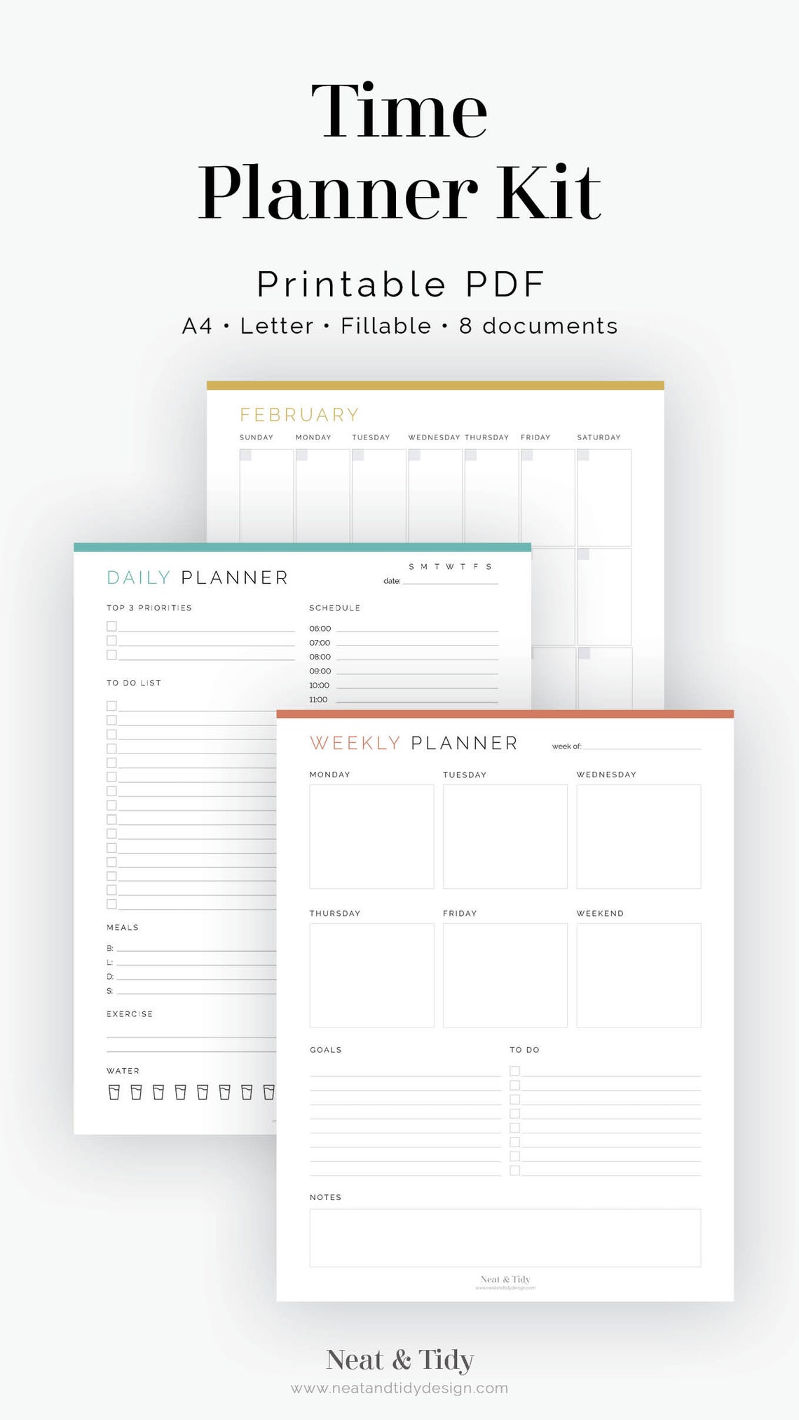 Time Planner Kit 8 Documents Fillable Printable PDF - Etsy