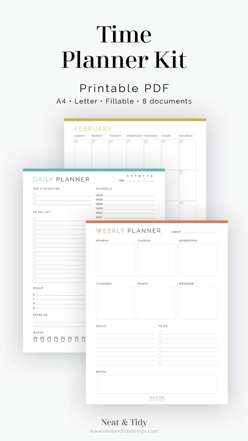 Time Planner Kit (8 Documents) - Fillable - Printable PDF - Undated ...