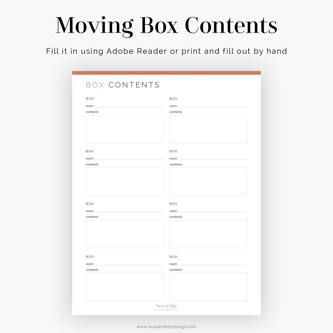 Moving Box Content Inventory Fillable Moving Planner - Etsy