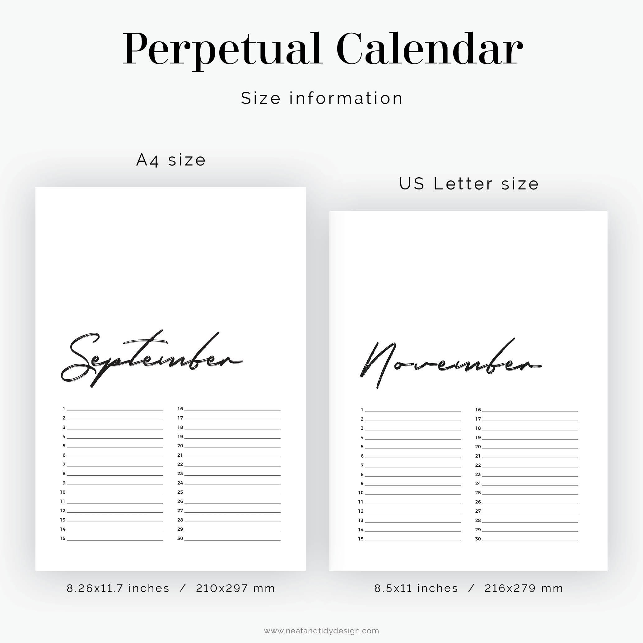 Printable Perpetual Wall Calendar brush Script Printable - Etsy