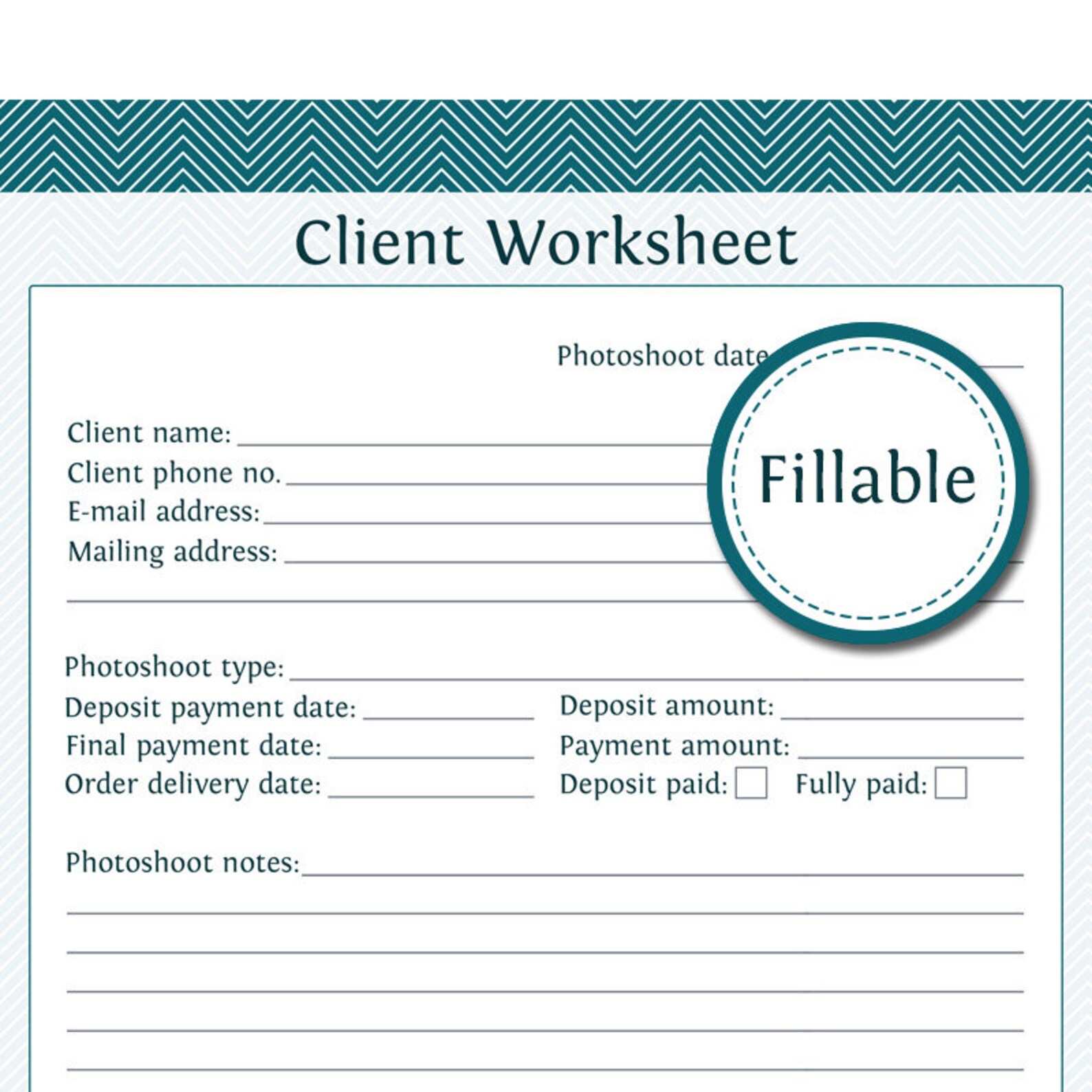 Client Worksheet Photography Business Organizing Fillable | Etsy