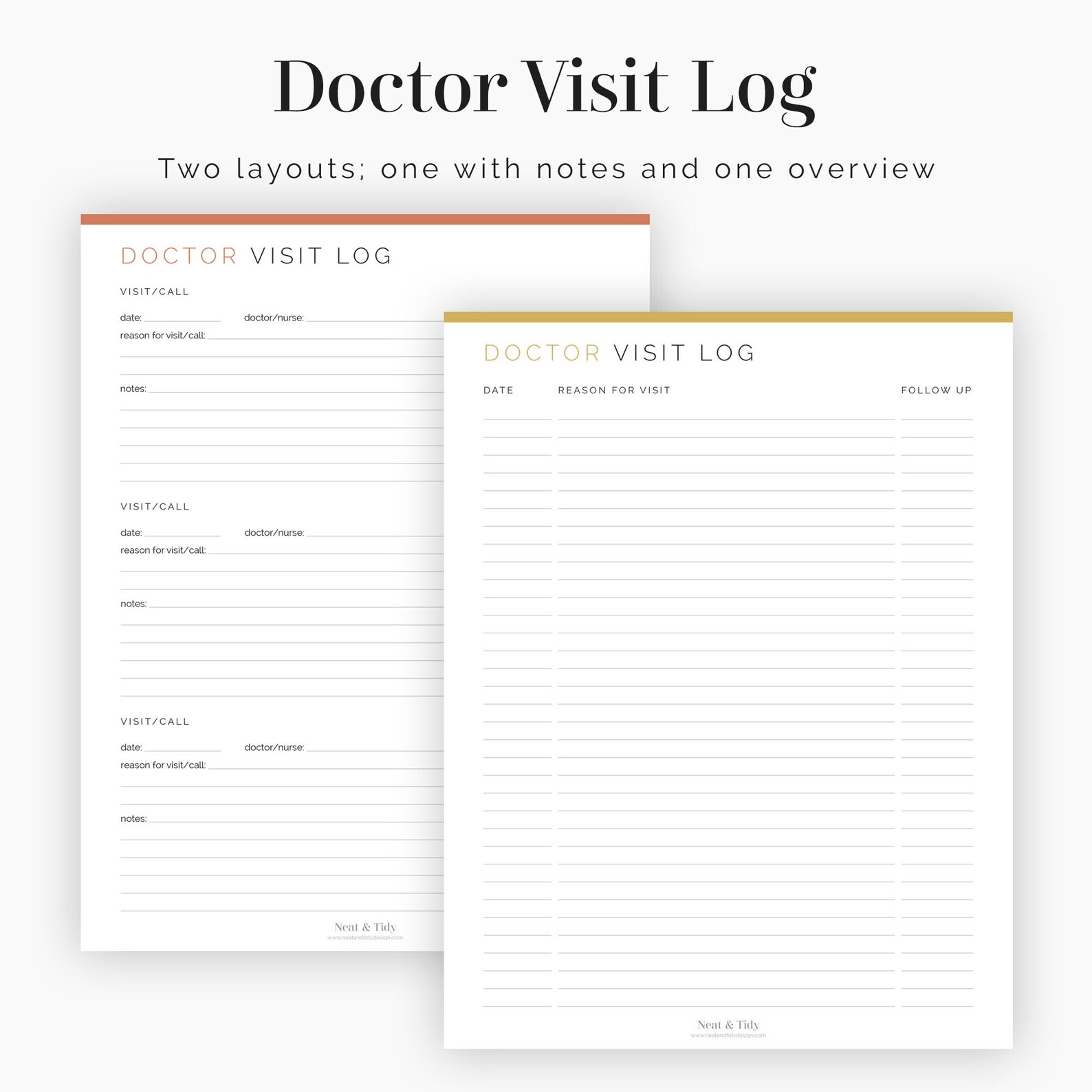 Doctor Visit Log (2 Layouts) - Health & Medical Log, Healthcare Planner ...