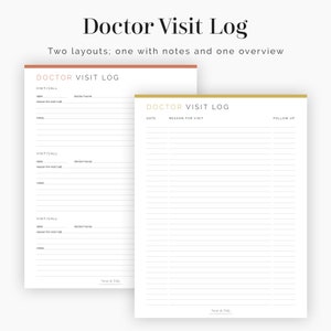 Doctor Visit Log (2 Layouts) - Health & Medical Log, Healthcare Planner ...