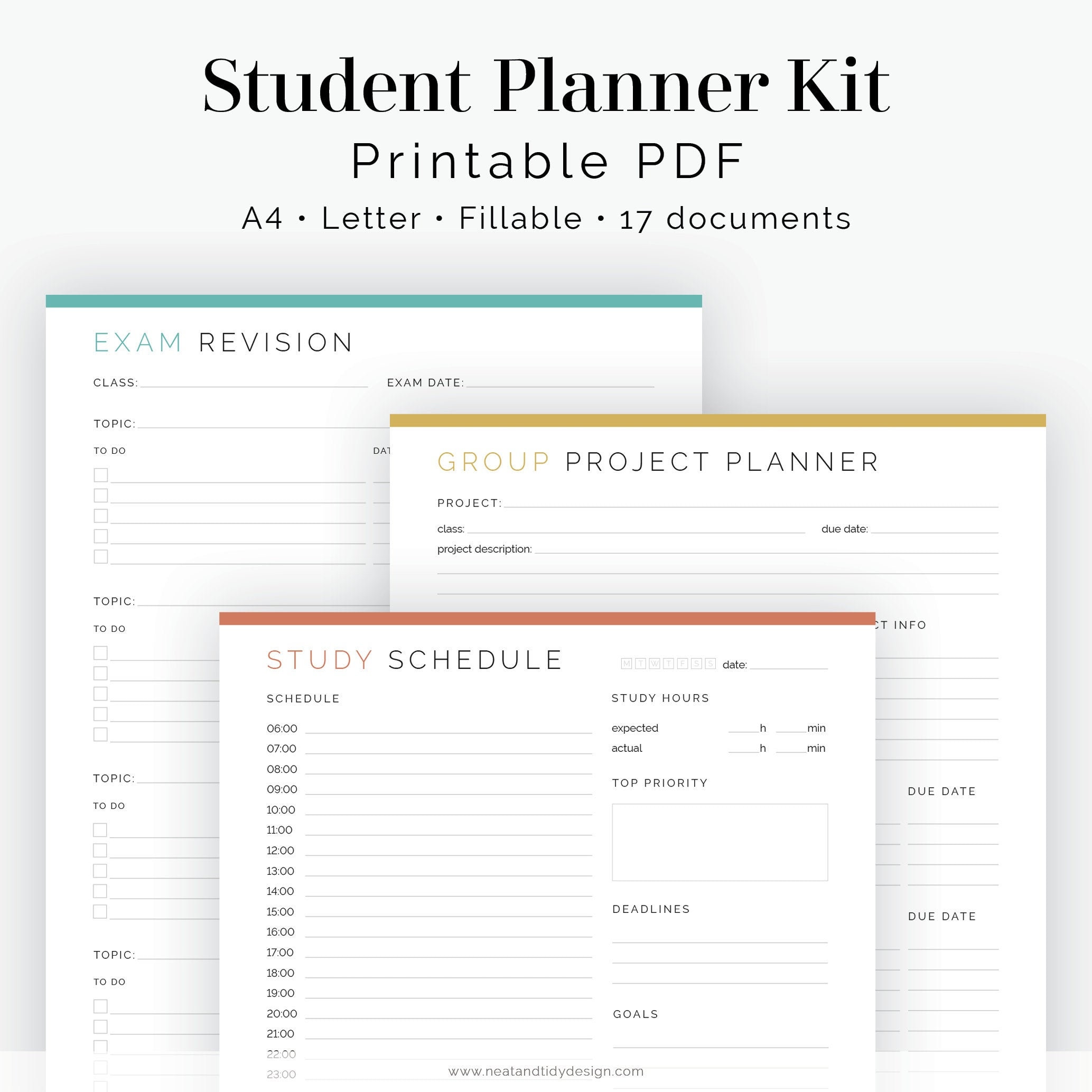 Student Planner Kit 17 Documents Fillable Printable PDF - Etsy