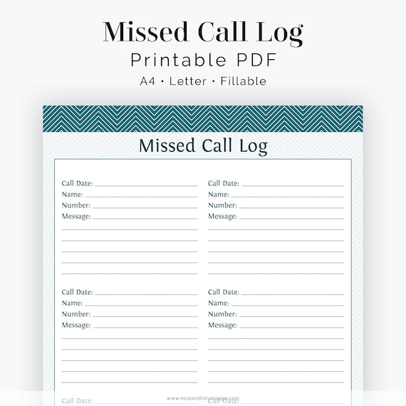 Missed Call Log Fillable PDF Printable Household Organizer - Etsy