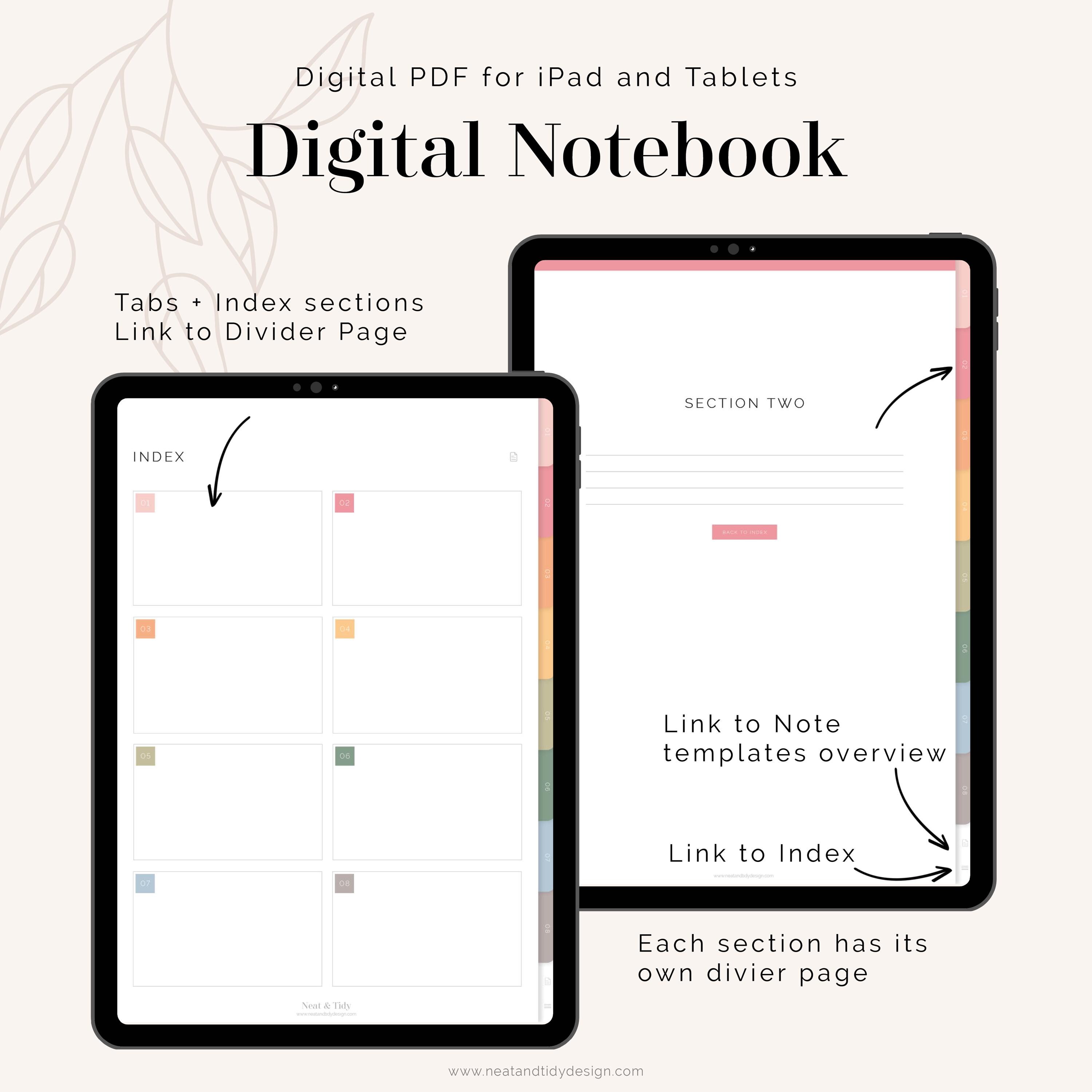 Digital Tabbed Notebook for Goodnotes (portrait) - Hyperlinked Tabs (8 ...