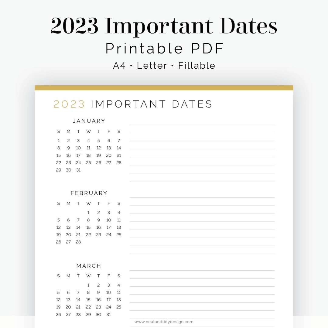 2023 Important Dates Fillable Printable PDF Event - Etsy Australia