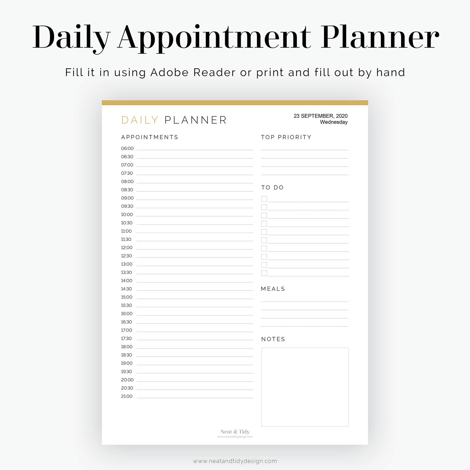 Daily Appointment Planner Fillable Printable PDF Time - Etsy