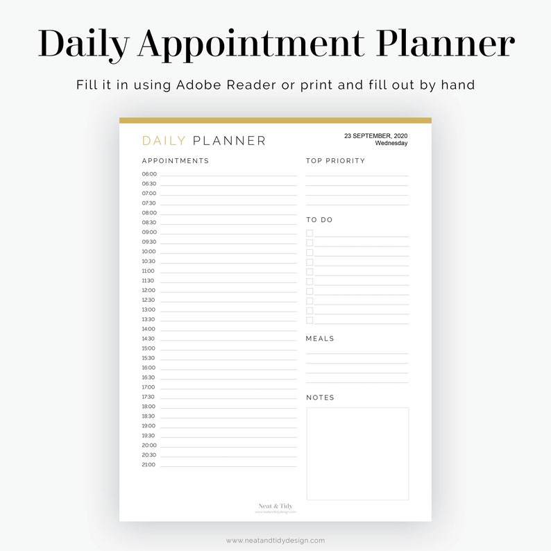 Daily Appointment Planner Fillable Printable PDF Time - Etsy