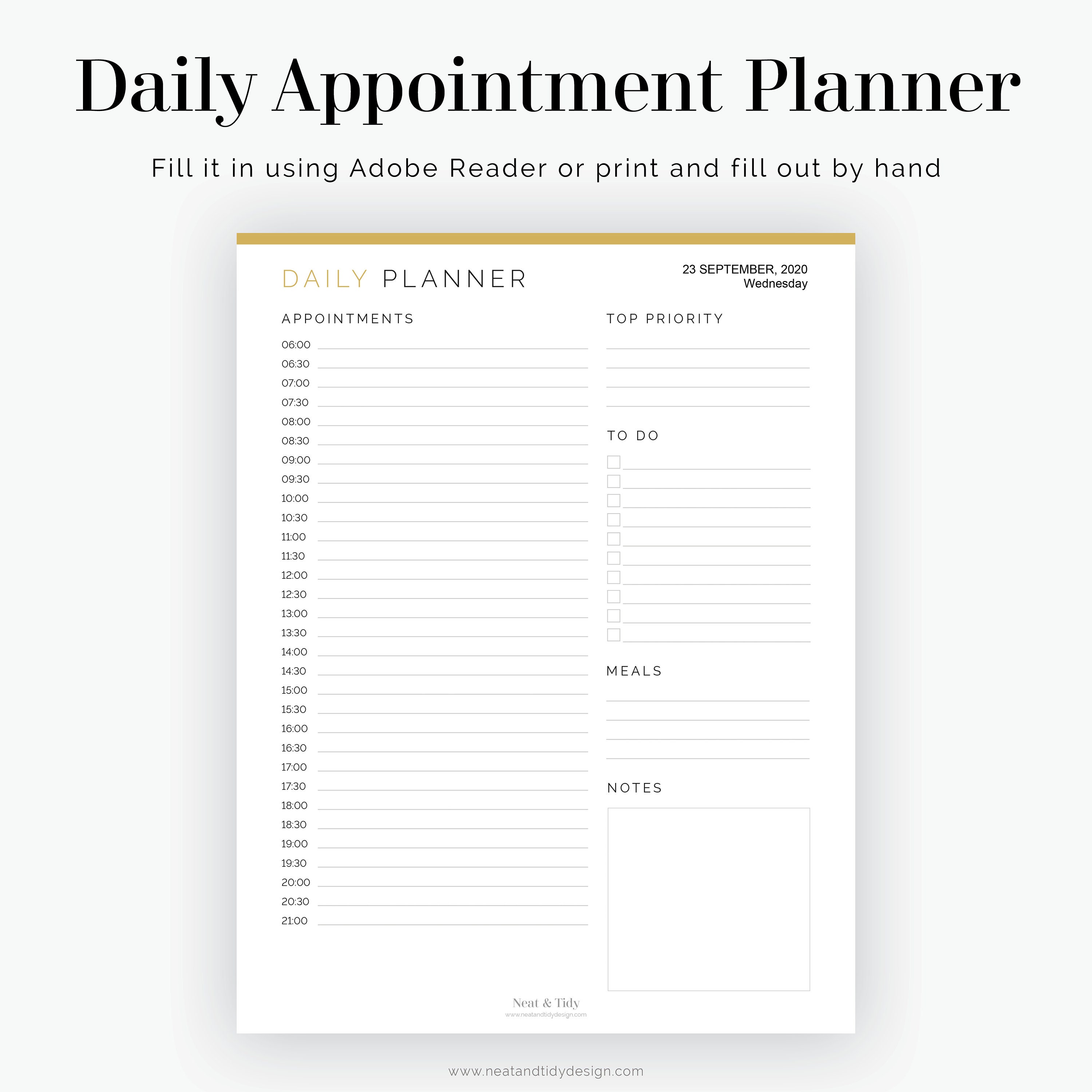 Daily Appointment Planner Fillable Printable PDF Time - Etsy