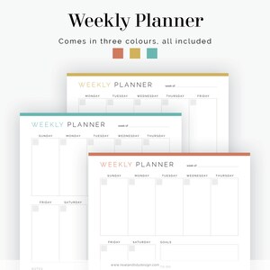 Weekly Planner V2 - Fillable - Printable PDF - Monday or Sunday Start ...