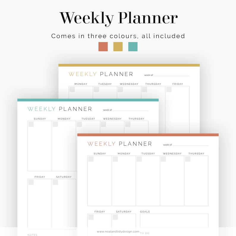 Weekly Planner V2 - Fillable - Printable PDF - Monday or Sunday Start ...