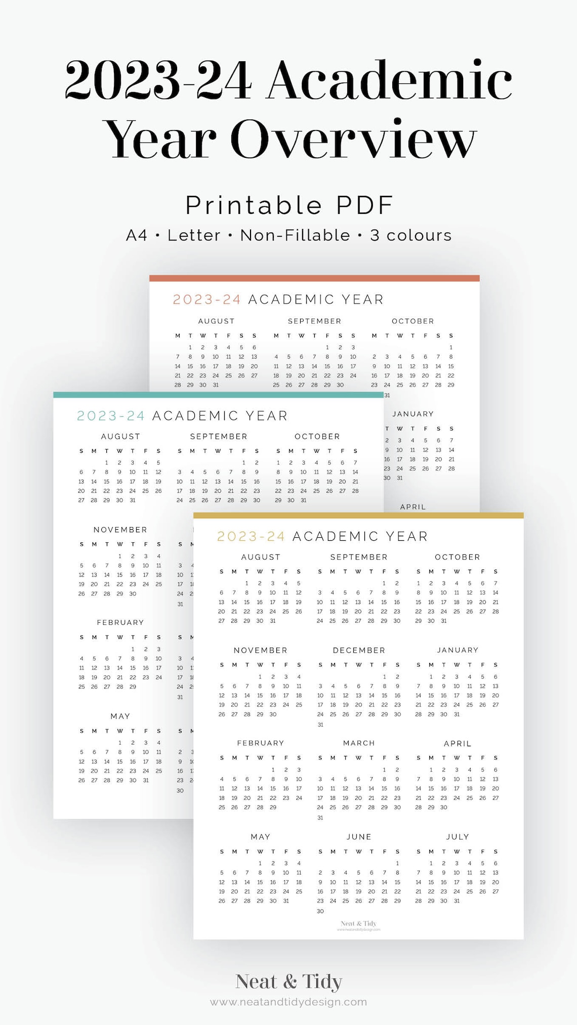 2023-24 Academic Year Overview Printable PDF non-fillable Time ...