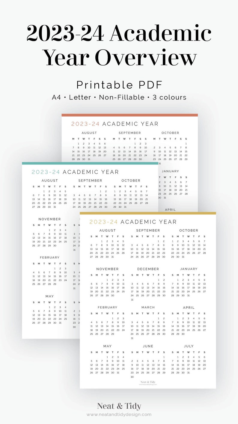 2023-24 Academic Year Overview Printable PDF non-fillable Time ...