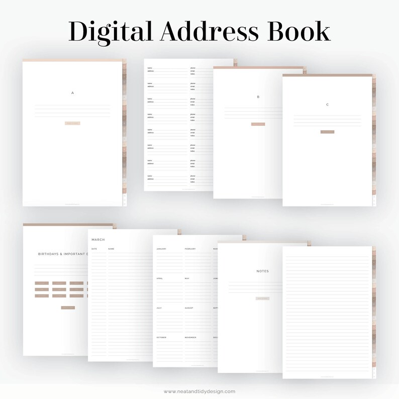 Digital Address Book for Goodnotes & Notability (neutral) - Hyperlinked ...