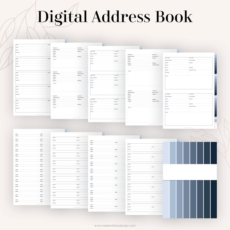 Digital Address Book for Goodnotes & Notability (blue) - Hyperlinked ...