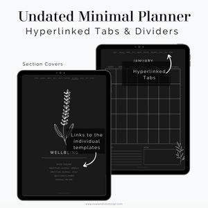 Undated Minimalist Digital Tabbed Planner for Goodnotes dark ...