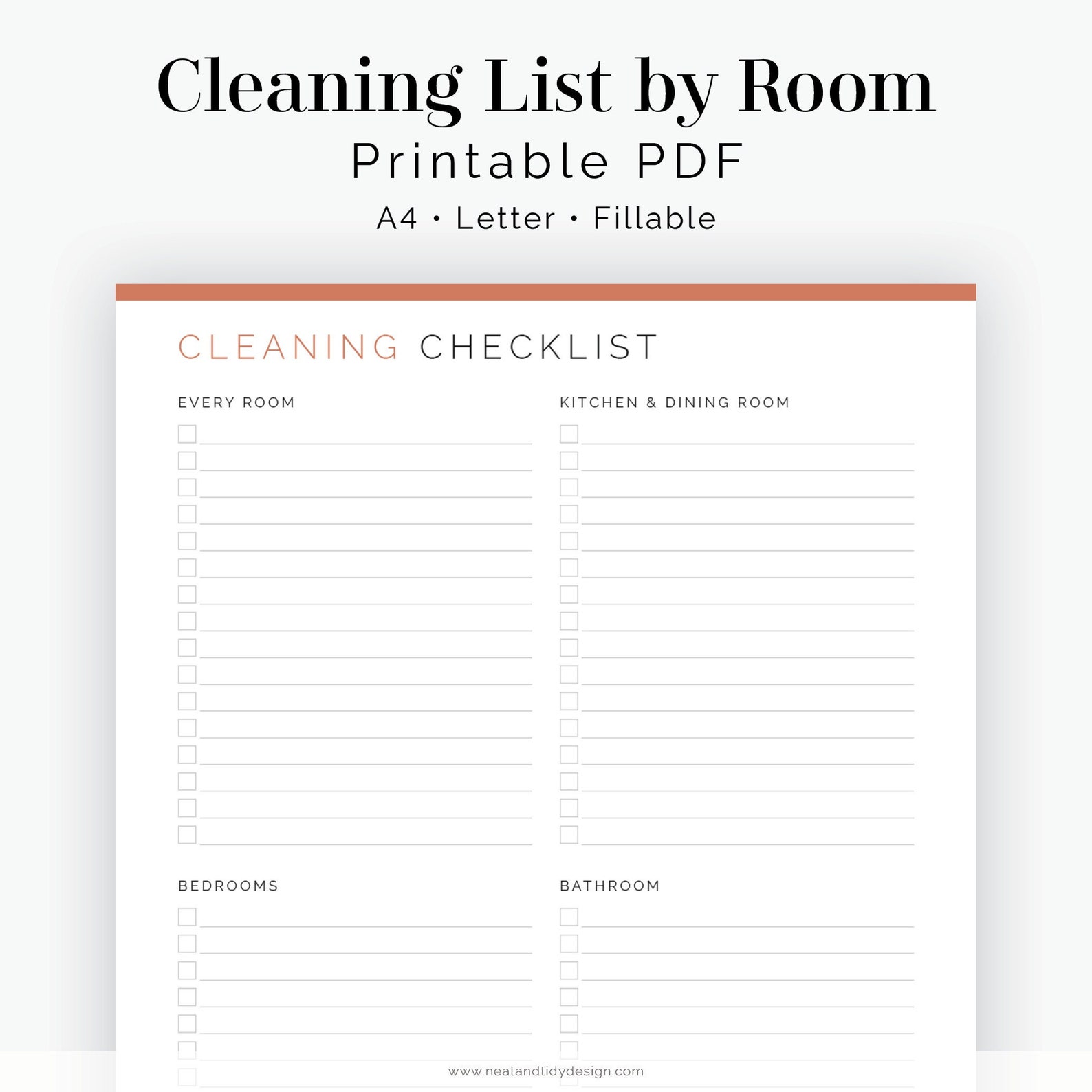 Cleaning Checklist by Room - Fillable - Printable PDF - Household ...