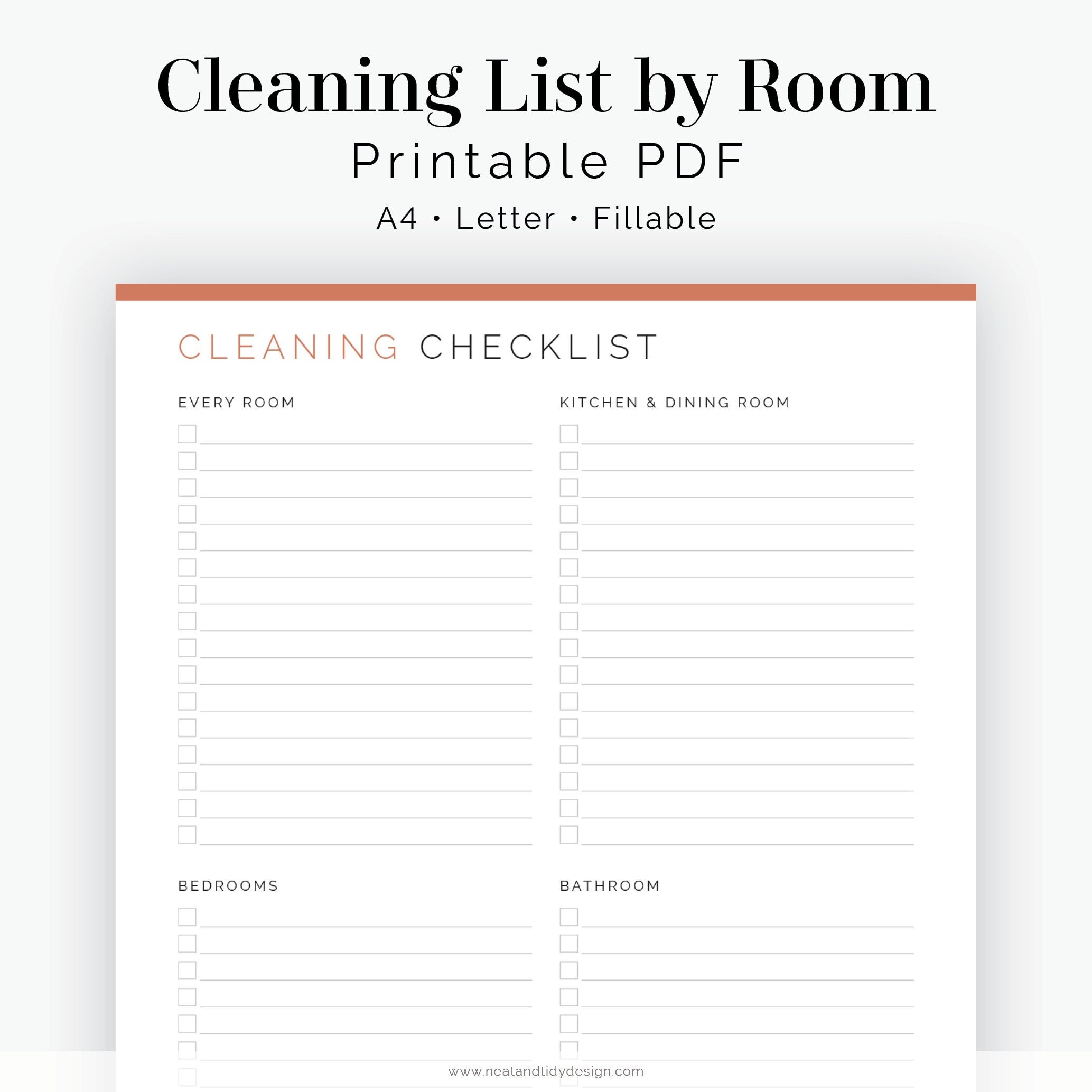 Cleaning Checklist by Room Fillable Printable PDF - Etsy Israel