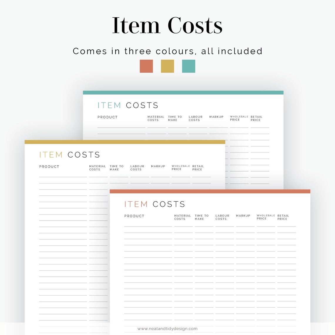 Item Cost Worksheet Fillable Printable PDF Business Planner Instant ...
