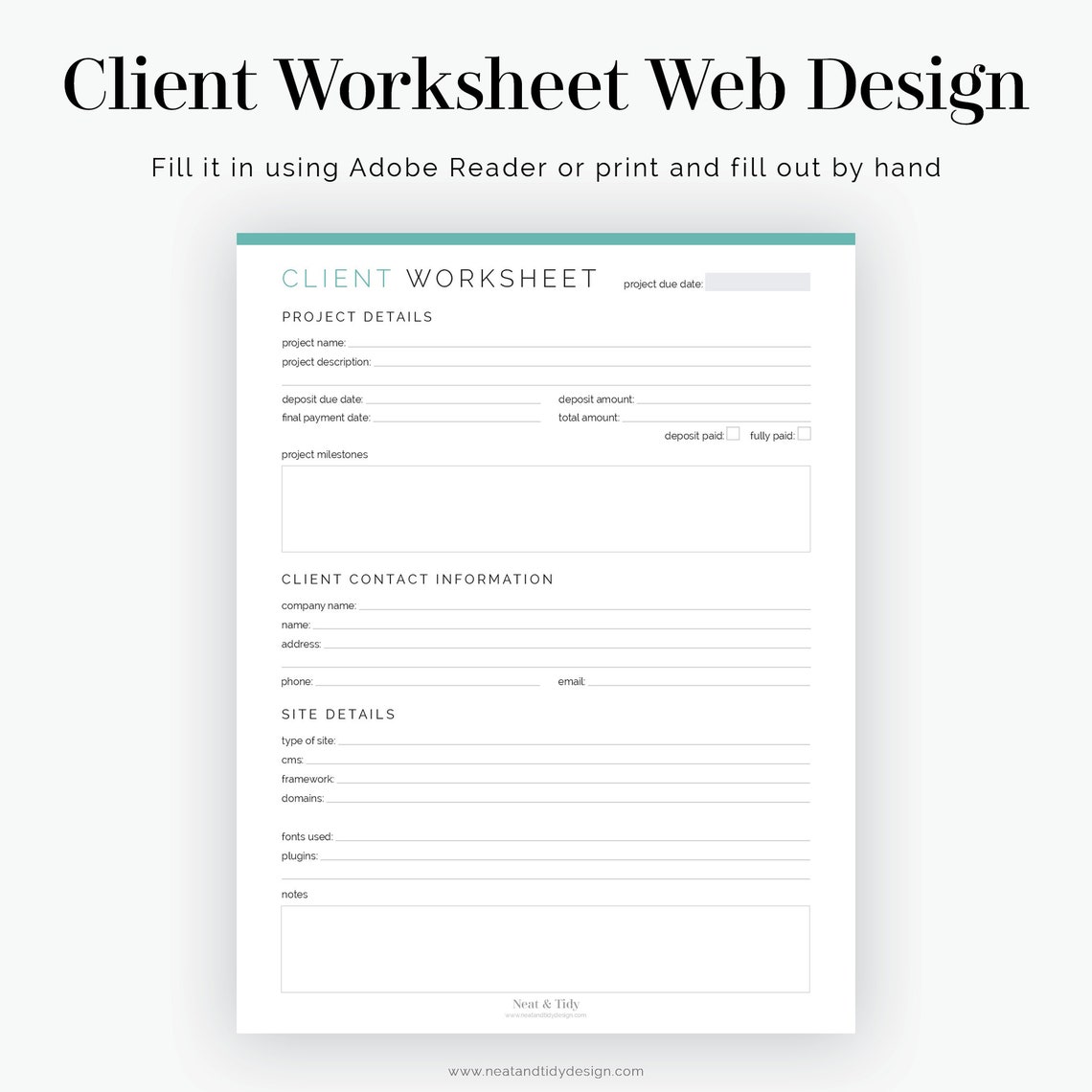 Client Worksheet Web Design Fillable Printable PDF Web | Etsy
