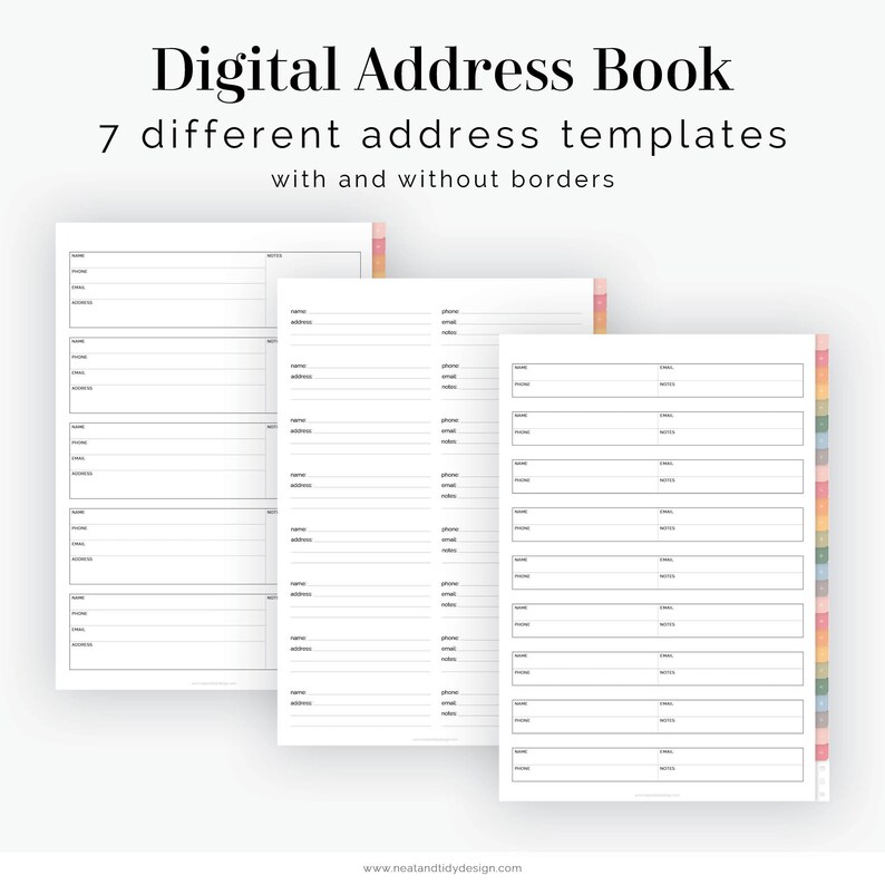 Digital Address Book for Goodnotes & Notability (rainbow) - Hyperlinked ...