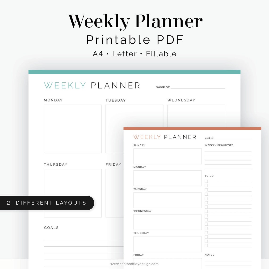 Weekly Planner 2 Layouts V1 Fillable Printable PDF Time Management ...