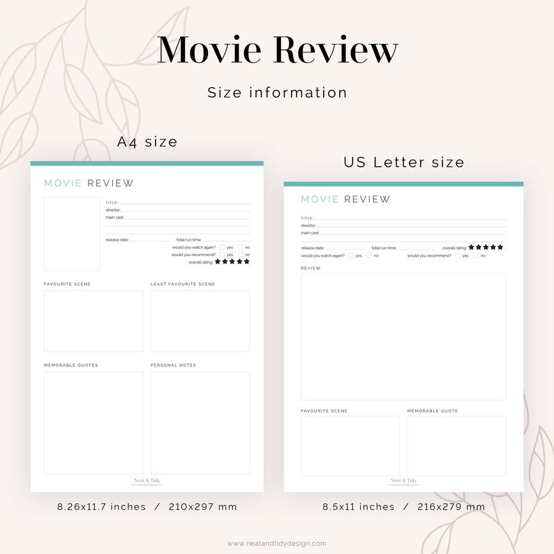 Movie Review Template: Printable & Fillable Film Journal (PDF) - Etsy