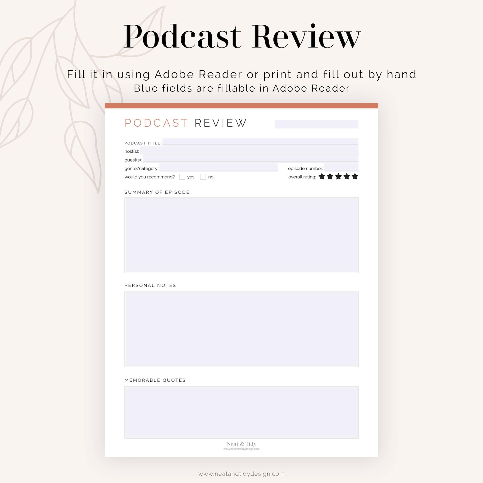 Podcast Review Template | Printable and Fillable Podcast Journal PDF ...