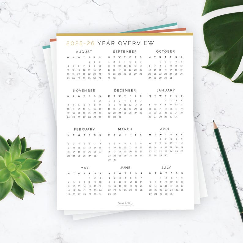 2025-26 Academic Year Overview Printable PDF | Time Management, School ...