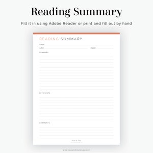 Reading Summary - Fillable - Printable PDF - Student Planner, School ...