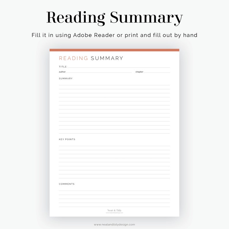 Reading Summary Fillable Printable PDF Student Planner, School ...