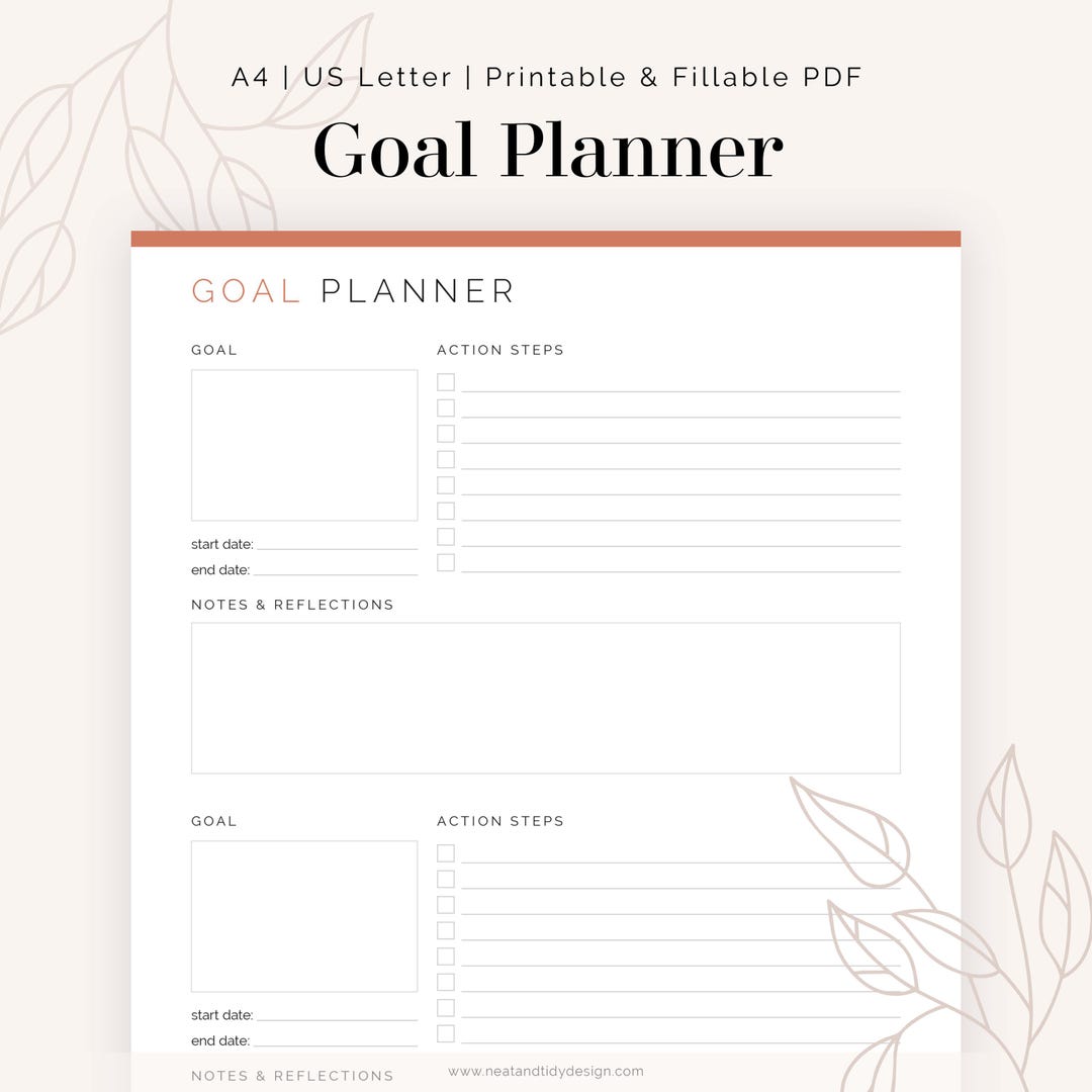Goal Planner PDF: Printable & Fillable Goal Tracker (a4/letter Sizes ...