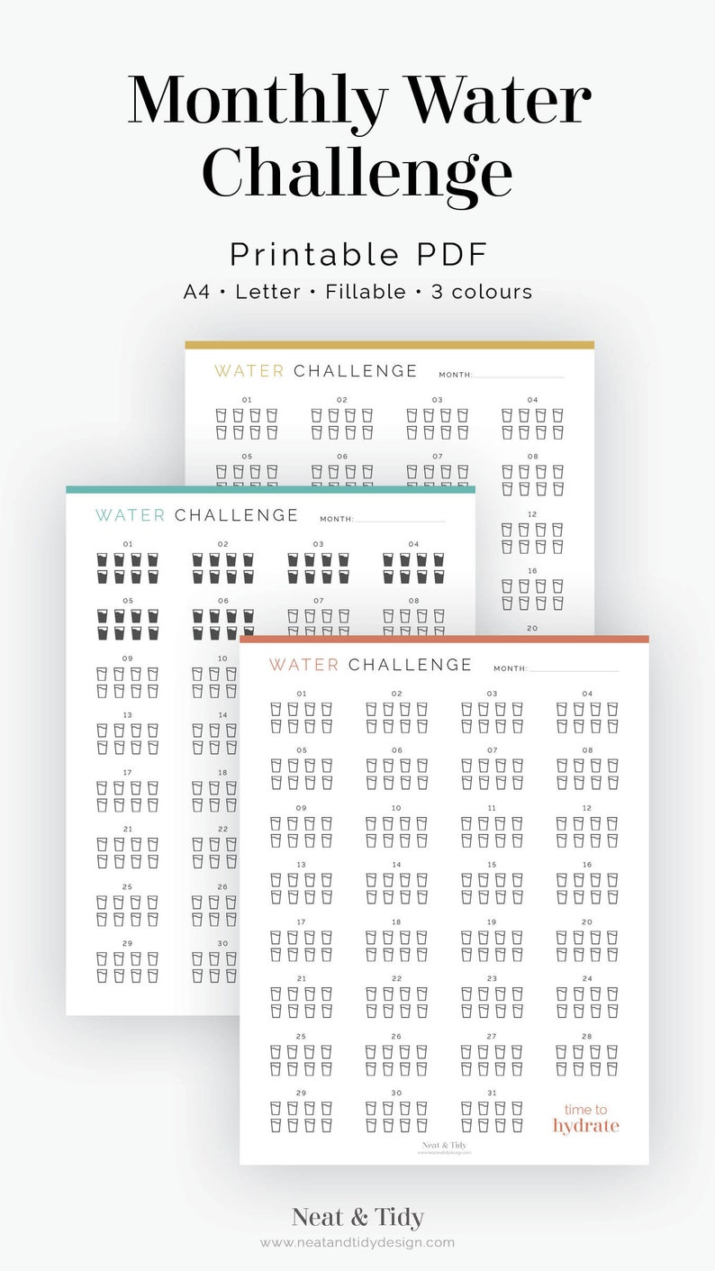 Monthly Water Challenge Fillable Printable PDF Hydration - Etsy