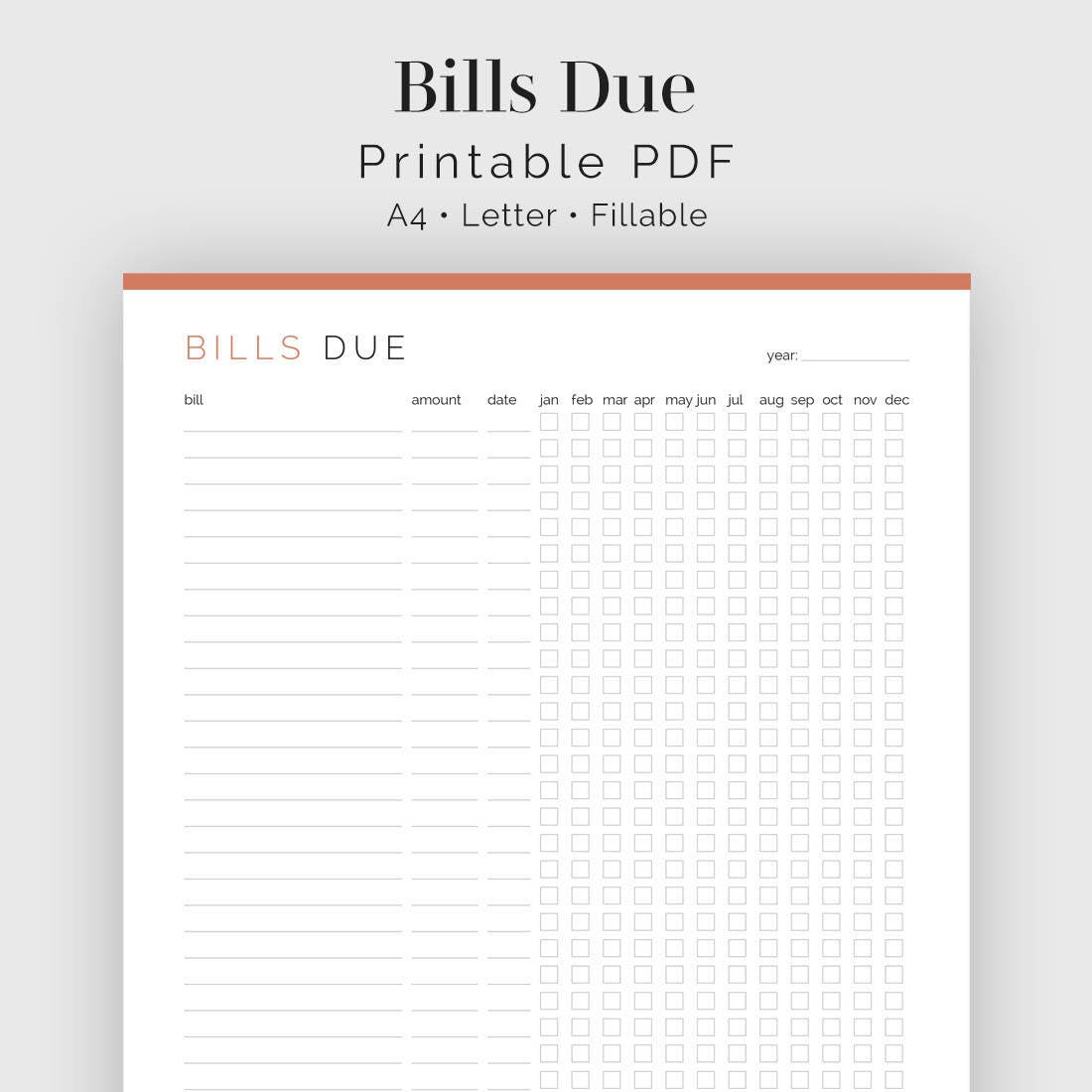 Bills Due Fillable Printable PDF Finance Planner | Etsy