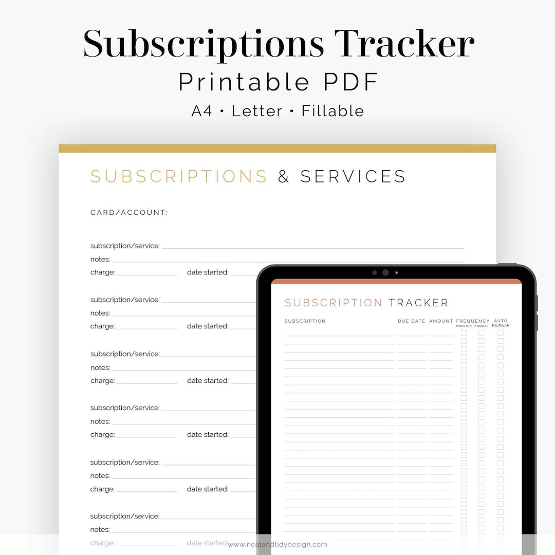 Subscriptions & Services Tracker (2 Layouts) - Fillable - Printable PDF ...