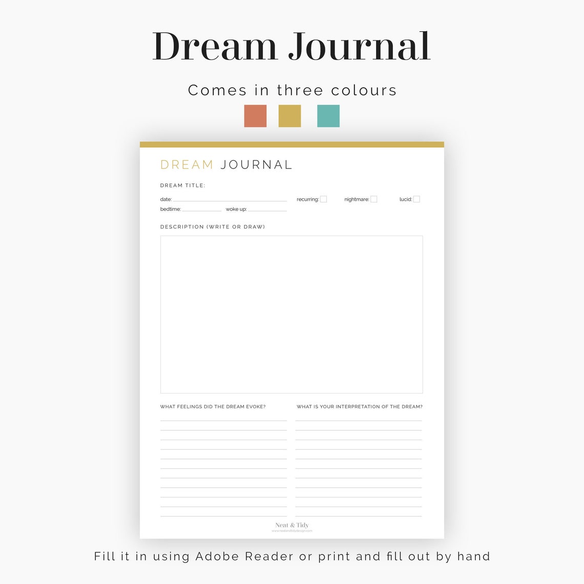 Dream Journal - Fillable - Printable PDF - Track, Record and Interpret ...