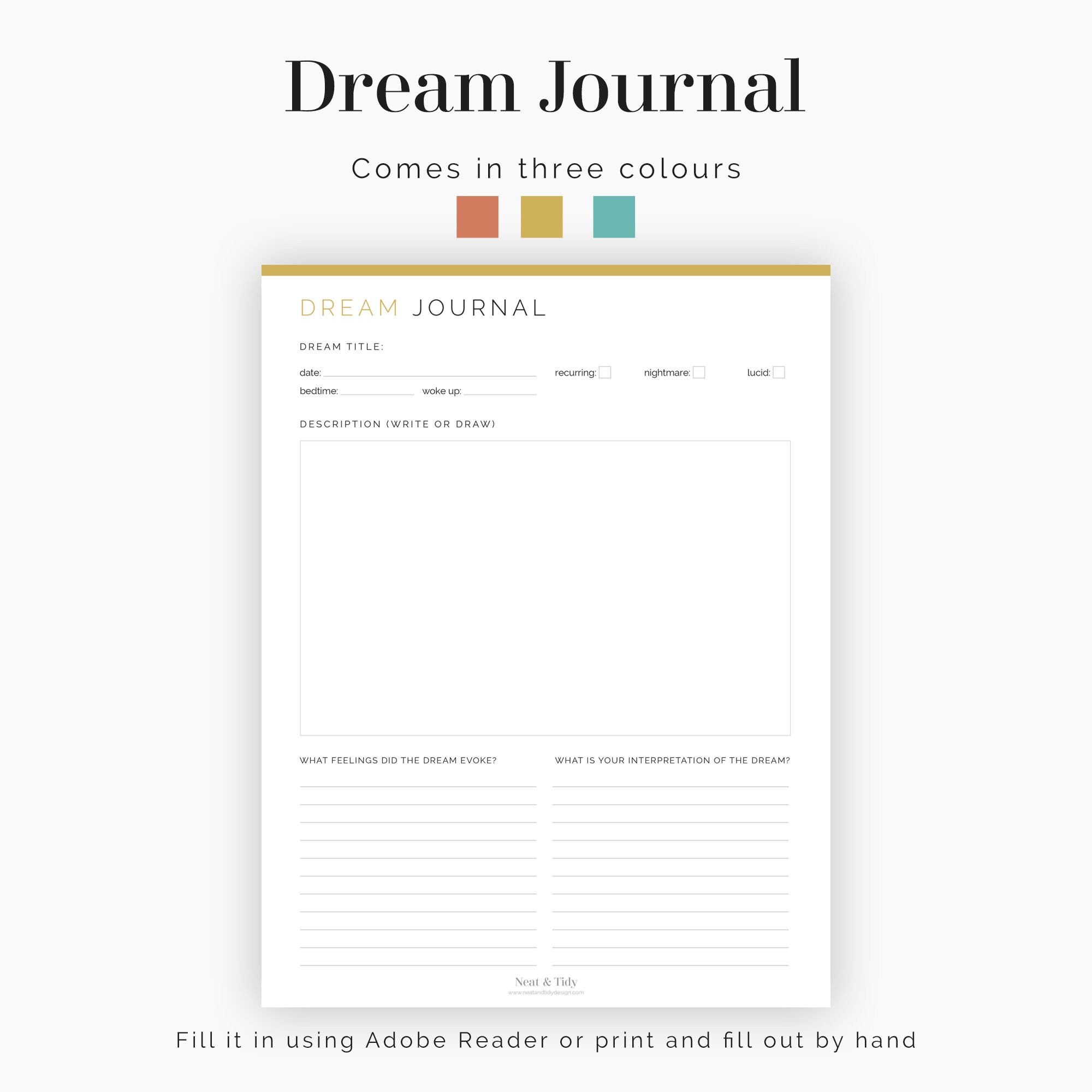 Dream Journal - Fillable - Printable PDF - Track, Record and Interpret ...