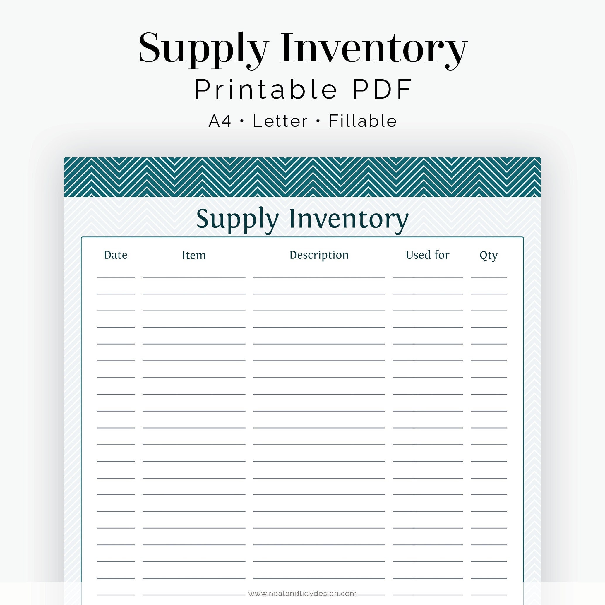 Supply Inventory - Fillable - Business Planner Chevron - Printable ...