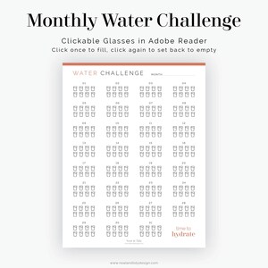 Monthly Water Challenge - Fillable - Printable PDF - Hydration Tracker ...