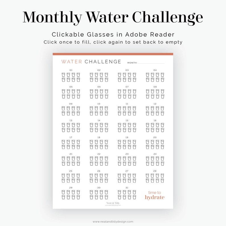 Monthly Water Challenge Fillable Printable PDF Hydration - Etsy